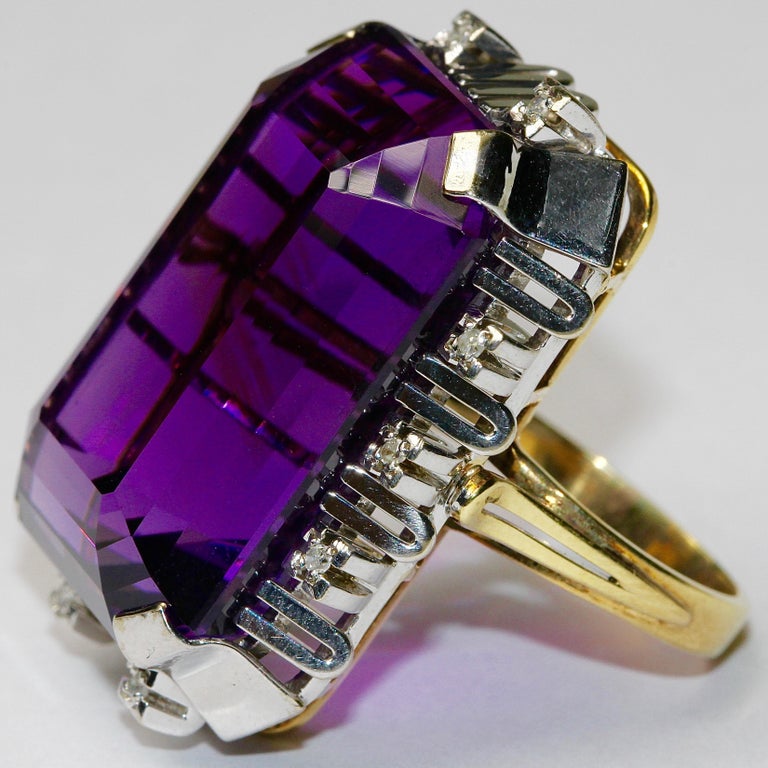 Large 14 Karat White and Yellow Gold Ring Set with Huge Amethyst circa ...