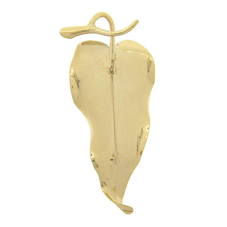 Large 14k Yellow Gold Polished and Matte Finish Textured Realistic Leaf ...