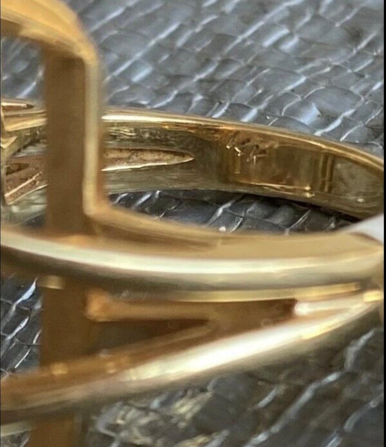 Large 14K Yellow Gold Reticulated Quartz Cocktail Ring For Sale at 1stDibs