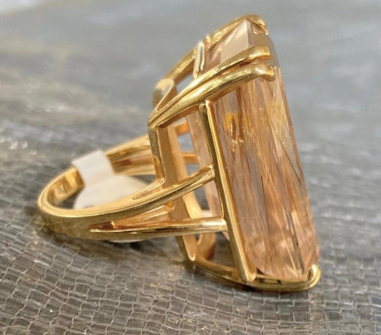 Large 14K Yellow Gold Reticulated Quartz Cocktail Ring For Sale at 1stDibs