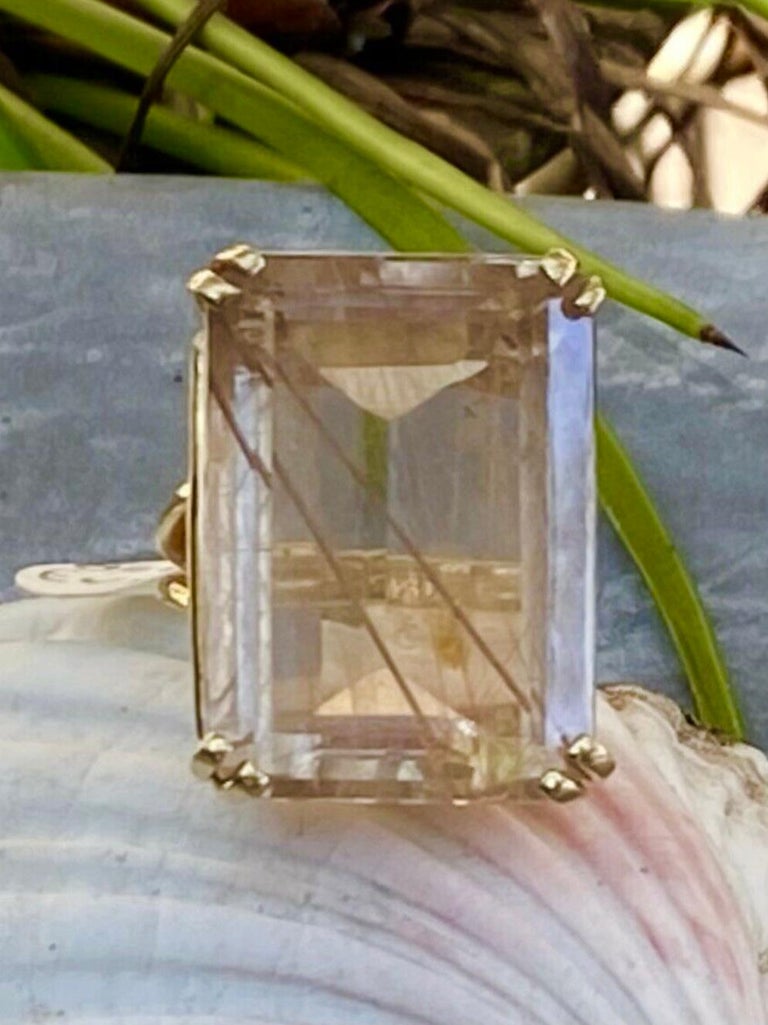 Large 14K Yellow Gold Reticulated Quartz Cocktail Ring For Sale at 1stDibs