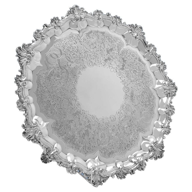 Large Ornate Antique Sterling Silver Salver, London, 1836 For Sale at ...