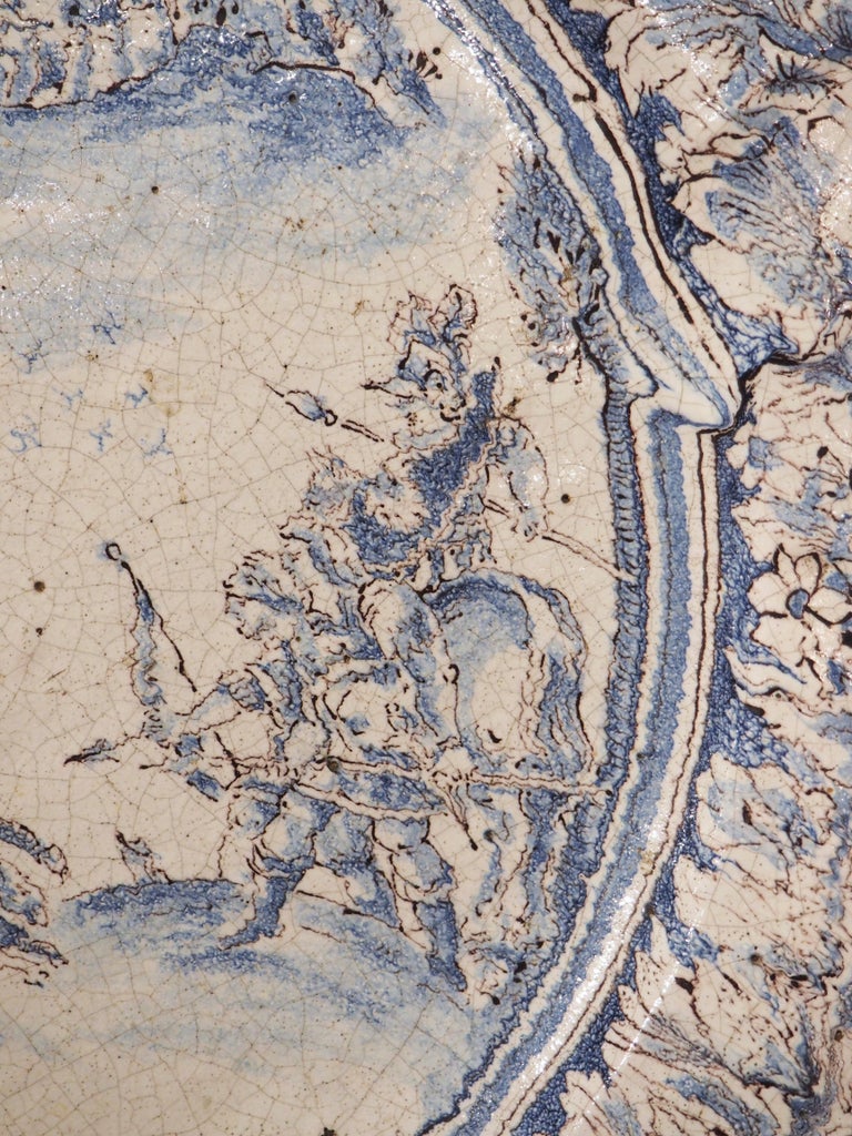 Large 17th Century French Blue and White Faience Platter with Stag Hunt ...