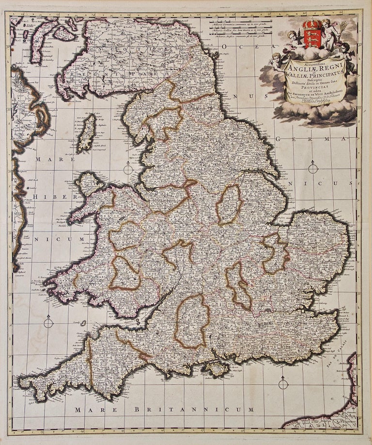 Large 17th Century Hand Colored Map of England and the British Isles by ...