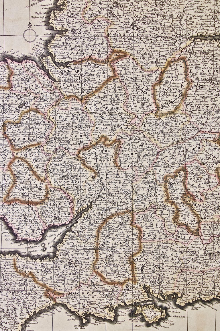 Large 17th Century Hand Colored Map of England and the British Isles by ...