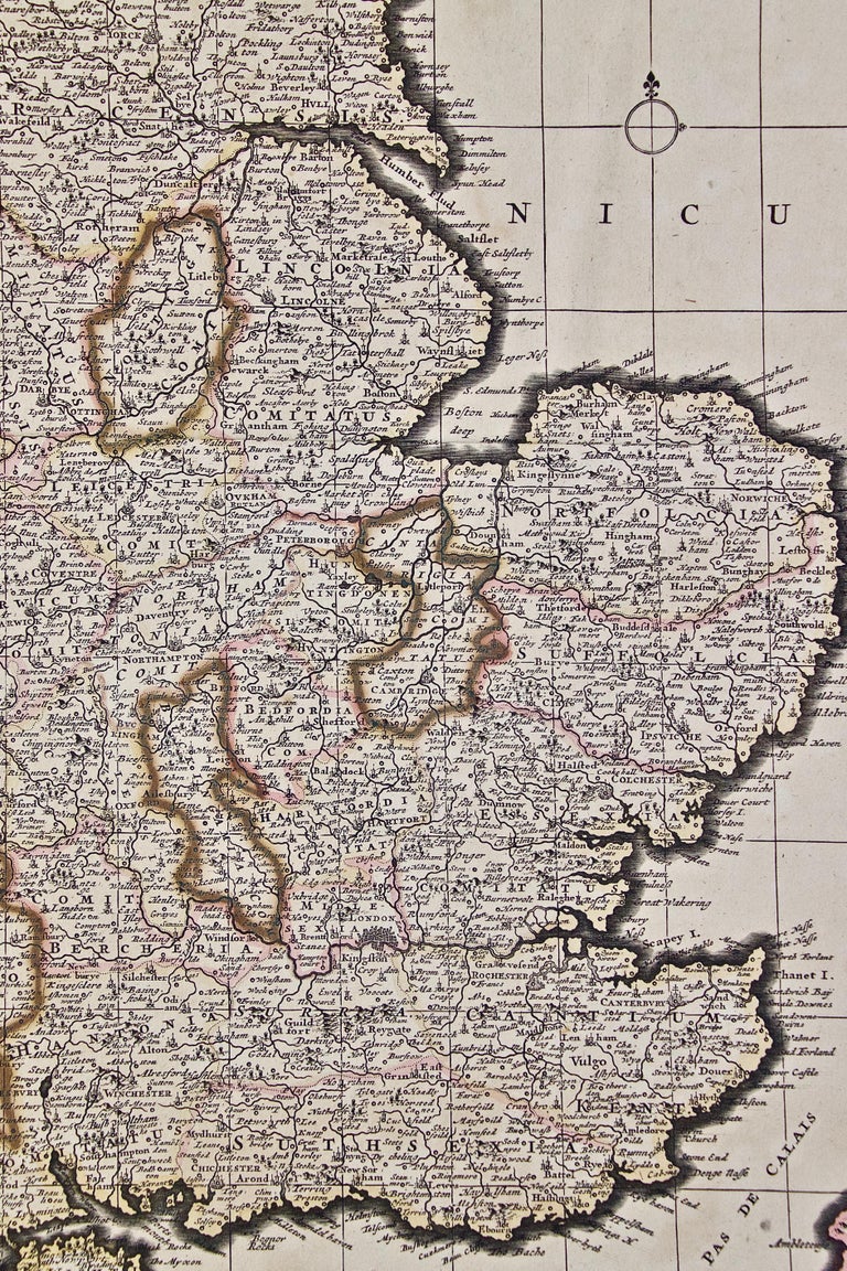 Large 17th Century Hand Colored Map of England and the British Isles by ...