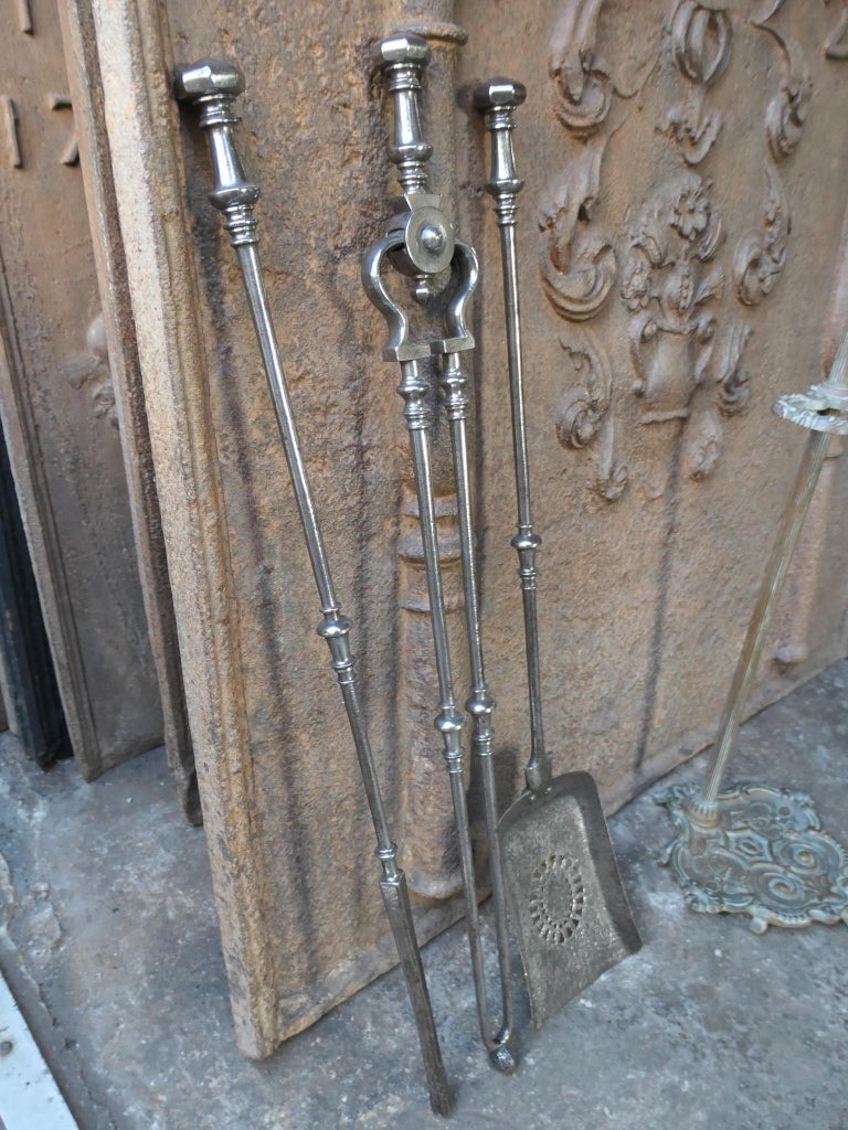 Large 18/19th C. English Polished Steel Georgian Fire Companion Set For ...