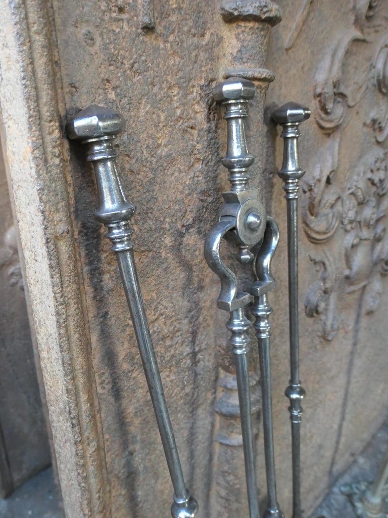 Large 18/19th C. English Polished Steel Georgian Fire Companion Set For ...