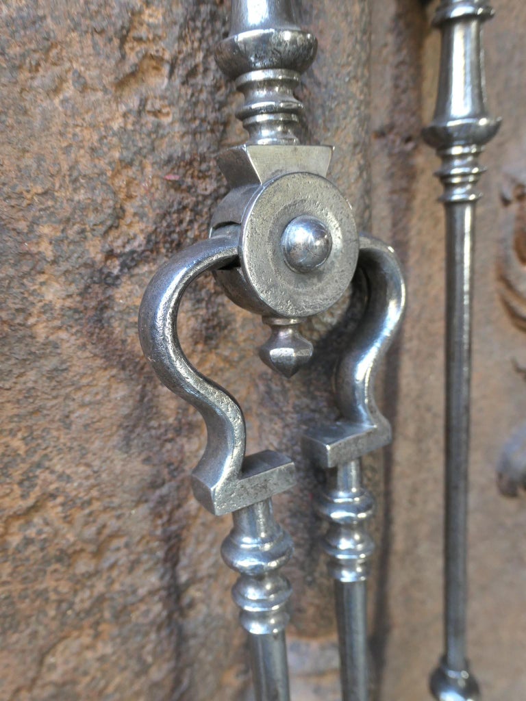Large 18/19th C. English Polished Steel Georgian Fire Companion Set For ...