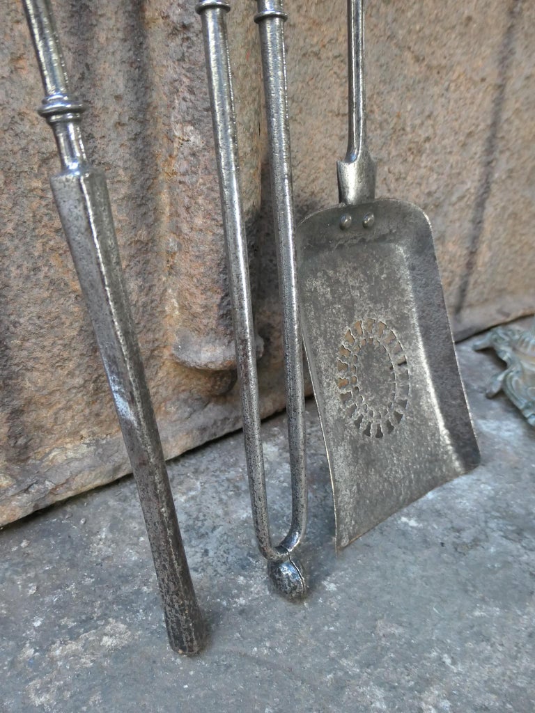 Large 18/19th C. English Polished Steel Georgian Fire Companion Set For ...