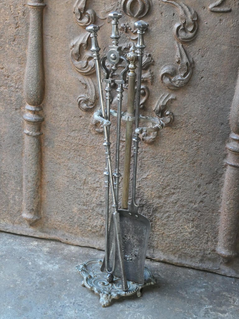 Large 18/19th C. English Polished Steel Georgian Fire Companion Set For ...