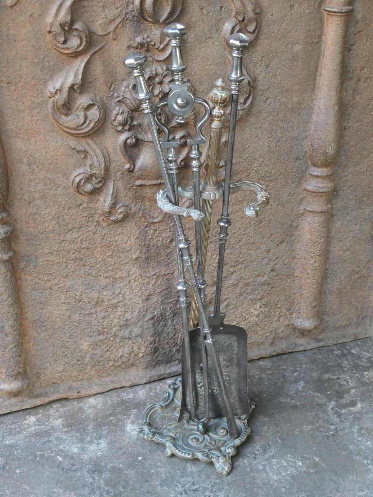 Large 18/19th C. English Polished Steel Georgian Fire Companion Set For ...