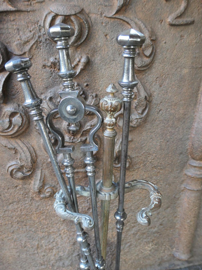 Large 18/19th C. English Polished Steel Georgian Fire Companion Set For ...