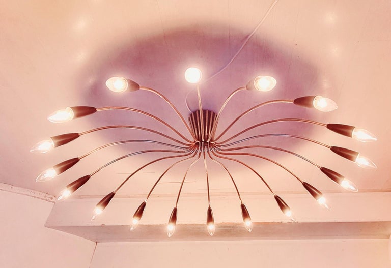 Large 18 Arms Brass and Black Sputnik Spider Chandelier, 1950s For Sale ...