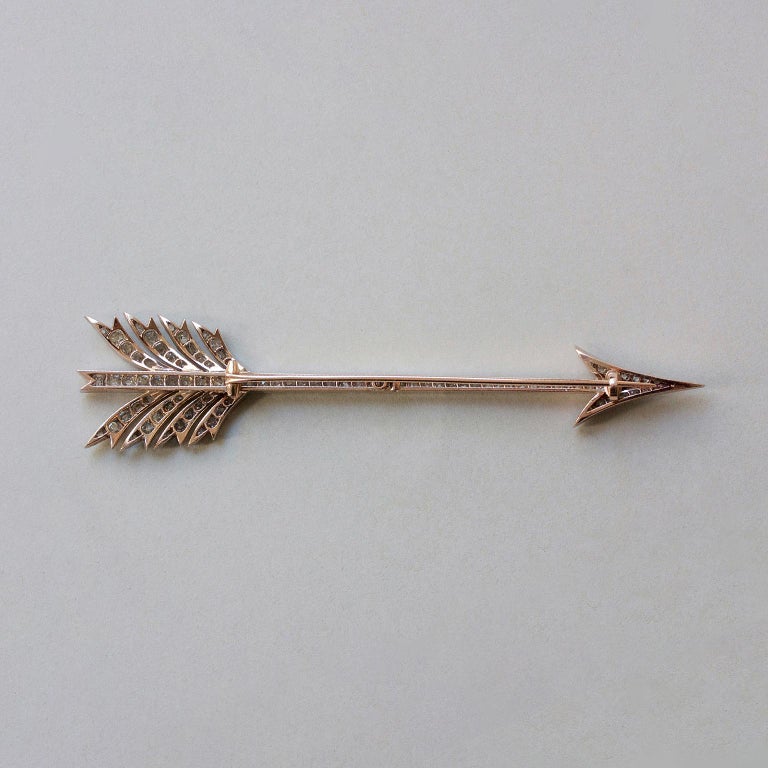 Large 18 Carat Gold and Silver Arrow Brooch with Diamond For Sale at ...