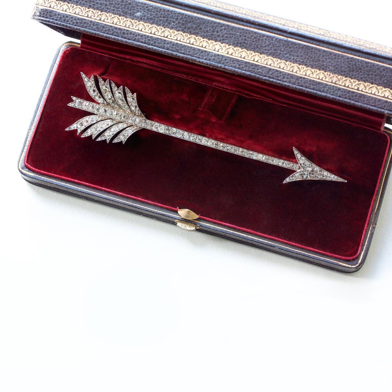 Large 18 Carat Gold and Silver Arrow Brooch with Diamond For Sale at ...