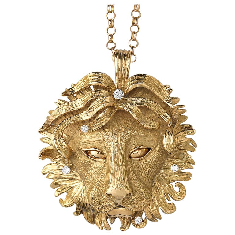 Large 18 Carat Gold Leo Pendant with Diamonds at 1stDibs