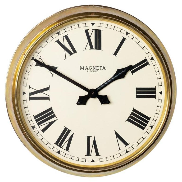 Large 18" Diameter Vintage Brass British Factory Clock By Megneta For ...