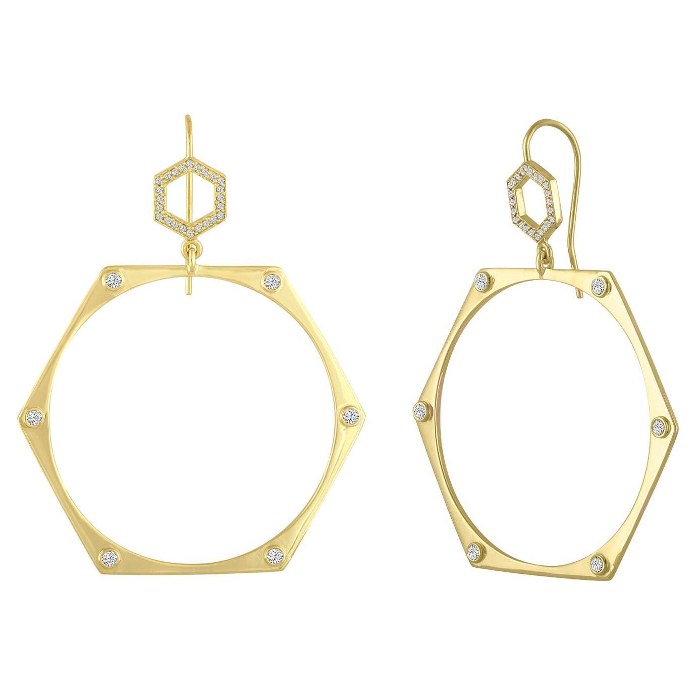 18 Karat Gold and Diamond Geometric Gear Hoop For Sale at 1stDibs