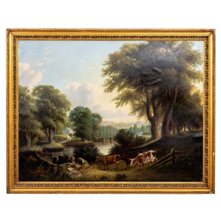 Large 1840s Landscape with Cows at 1stDibs