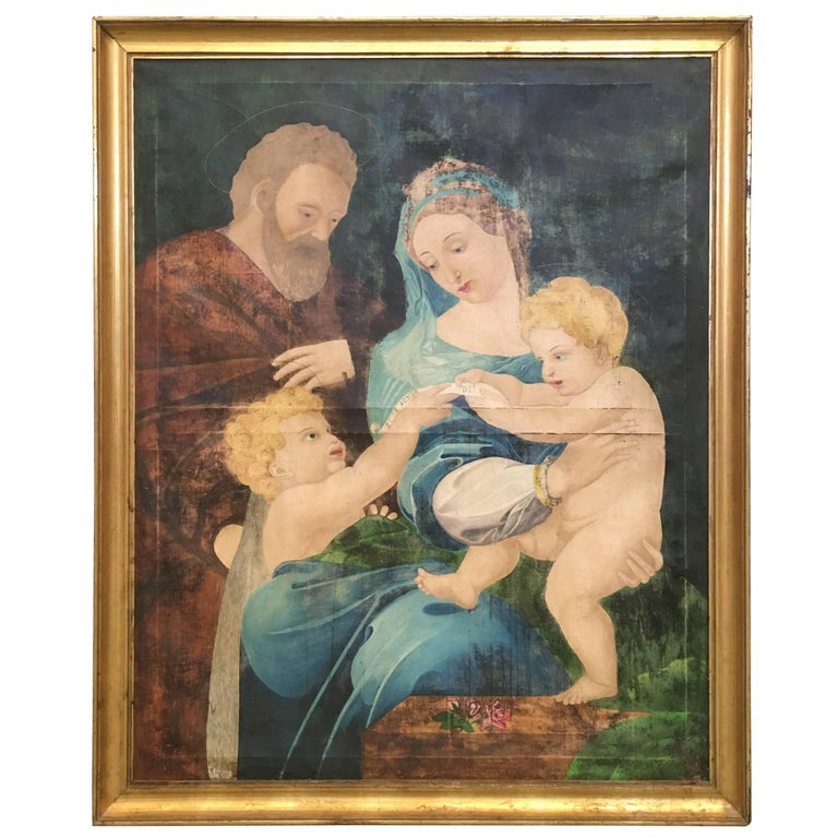 Large 1870 Original Religious Painting, The Holy Family at 1stDibs