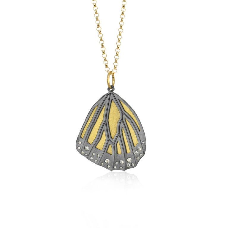 Large 18k Gold and Diamond Monarch Butterfly Bottom Wing Necklace For ...