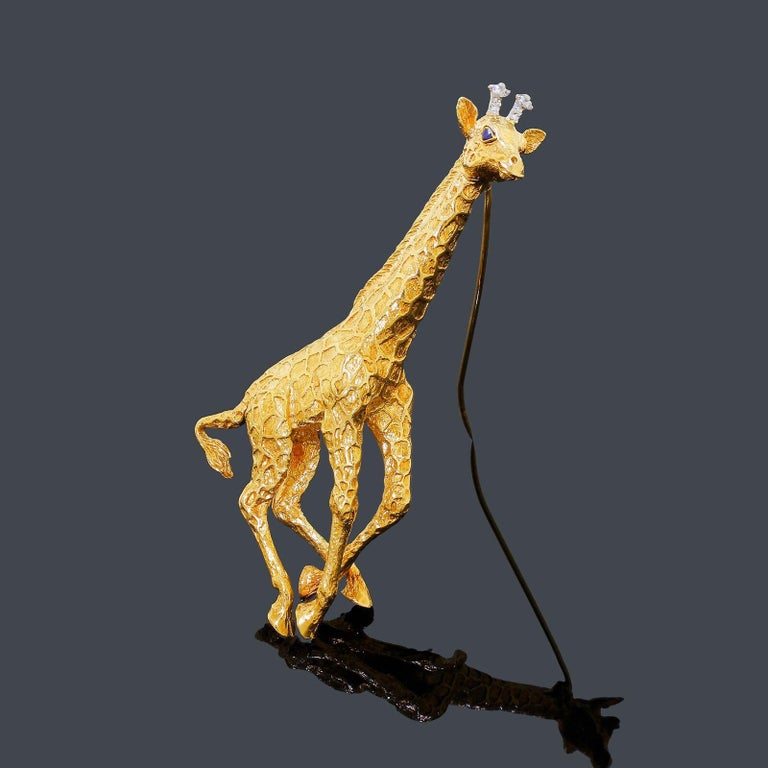Large 18K Gold Diamond Tiffany and Co. Galloping Giraffe Pin Brooch ...