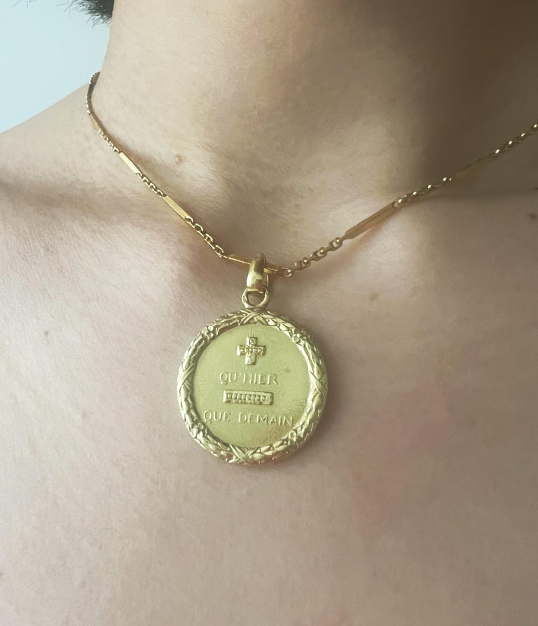 Large 18K Gold French Augis “More Than Yesterday Less Than Tomorrow ...
