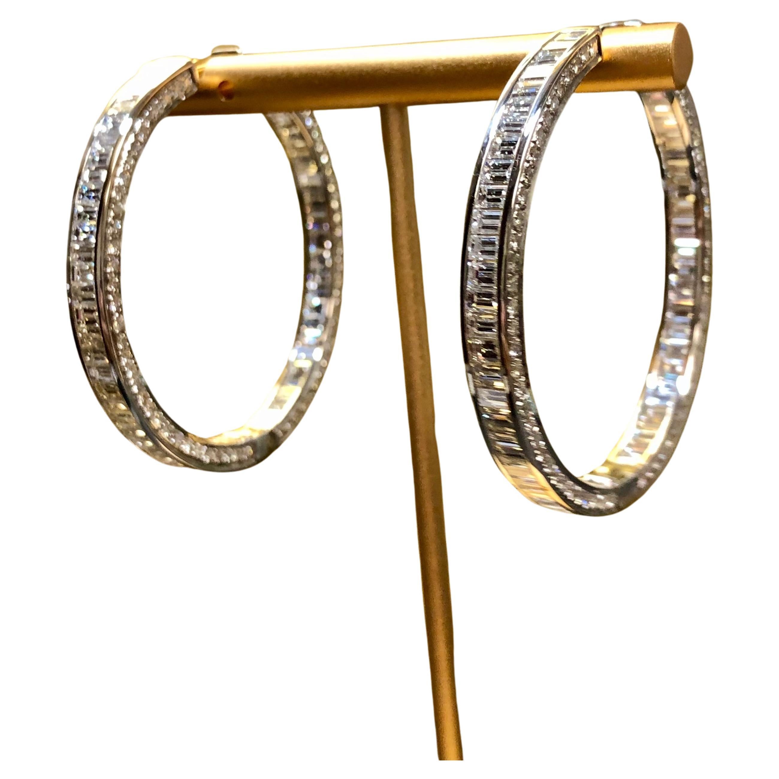 Large 14k White Gold Inside Outside 10.50cttw Diamond Hoop Earrings For ...