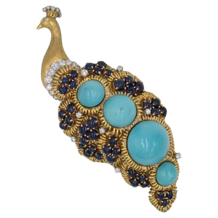 French Yaeche Freres 18K Gold Diamond Coral Turquoise Sapphire Ruby Fur ...