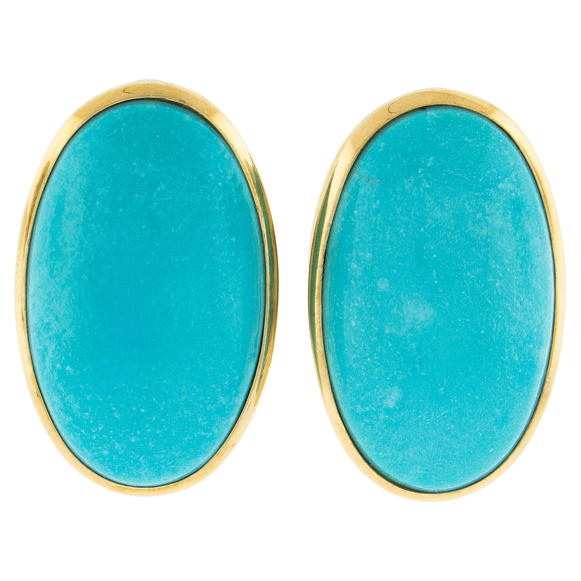 LARGE 18K Yellow Gold Gia Graded Elongated Oval Cabochon Bezel Set ...