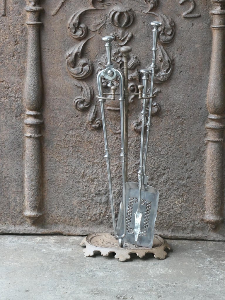 Large 18th - 19th C. English Georgian Polished Steel Fire Irons For ...