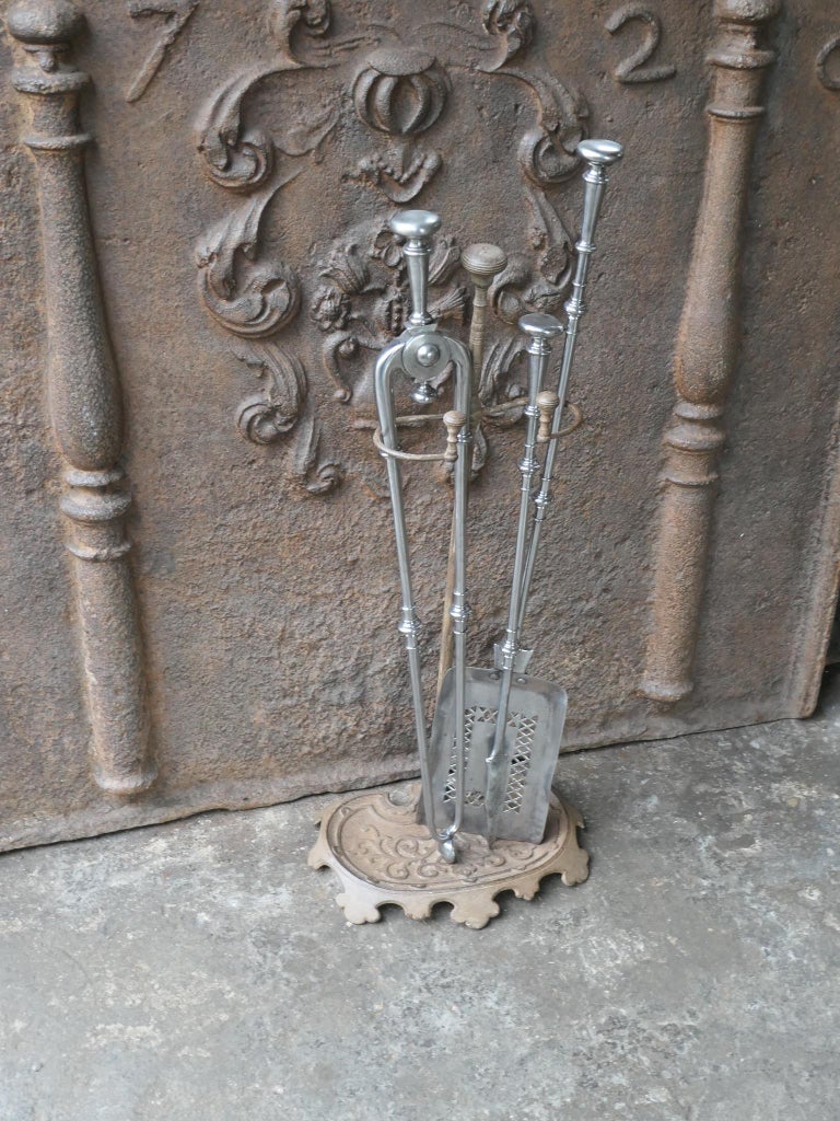 Large 18th - 19th C. English Georgian Polished Steel Fire Irons For ...