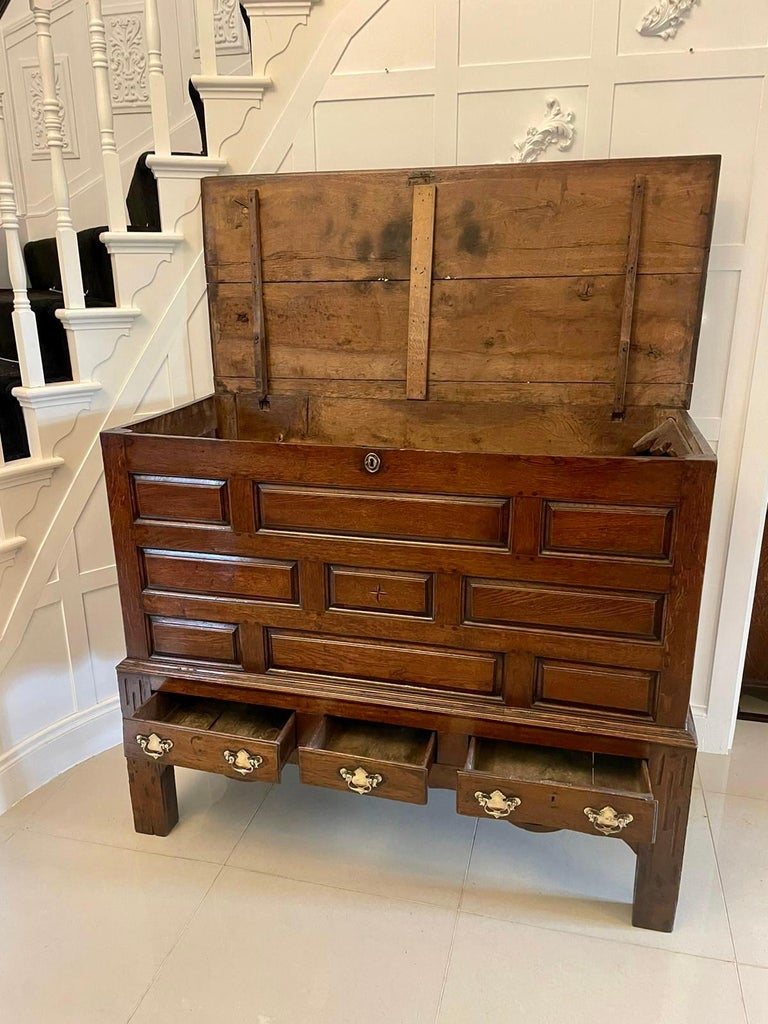 Large 18th Century Antique Quality Oak Coffer on Stand For Sale at 1stDibs
