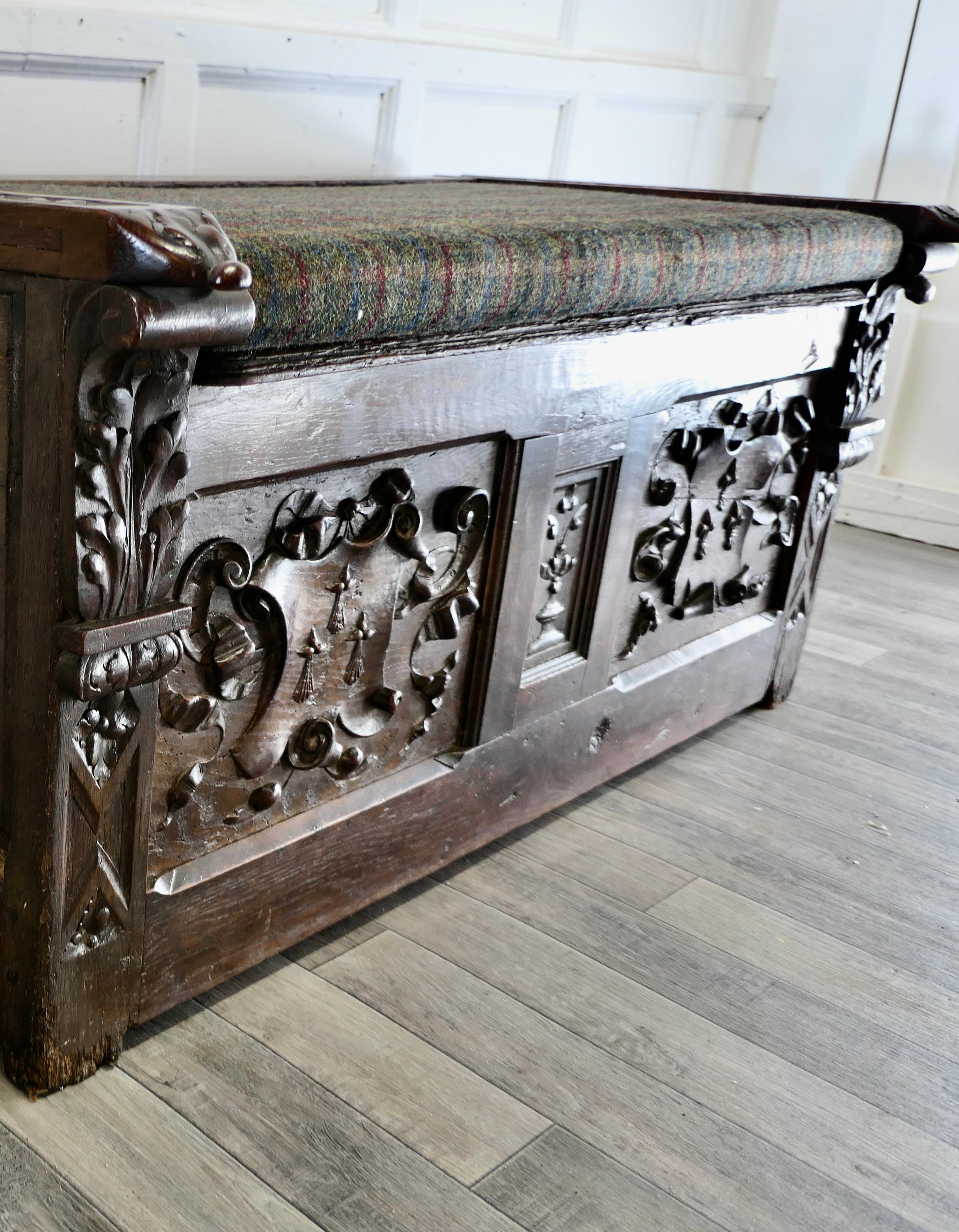 Large 18th Century Carved Oak Coffer, Hall Seat at 1stDibs