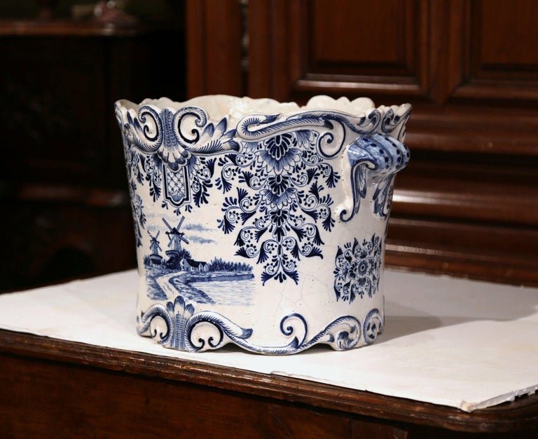 Large 18th Century French Hand-Painted Blue and White Ceramic Delft ...