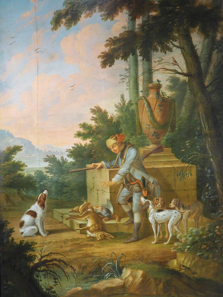 Large 18th Century French Oil on Canvas Painting Depicting a Hunt Scene ...