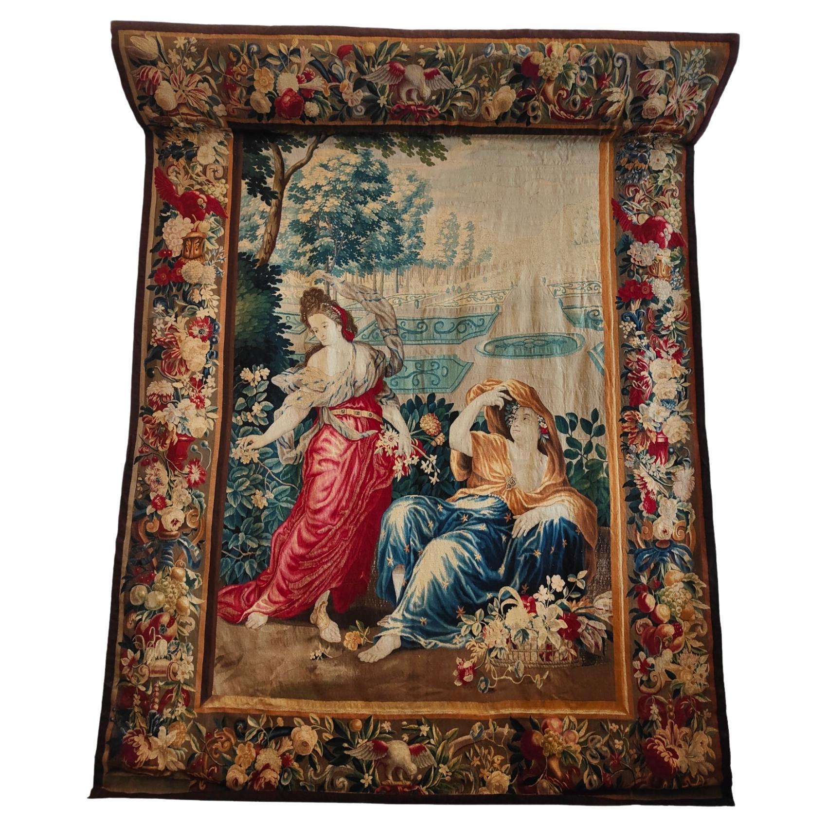 20th Century Fabric and Wood Romantic Style French Tapestry Landscape ...