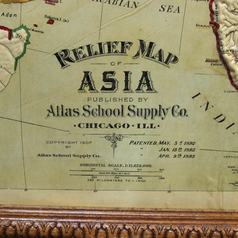 Large 1907 Vintage Relief Map of Asia by Atlas School Supply of Chicago ...