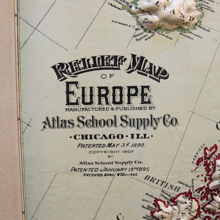 Large 1907 Vintage Relief Map of Europe by Atlas School Supply of ...