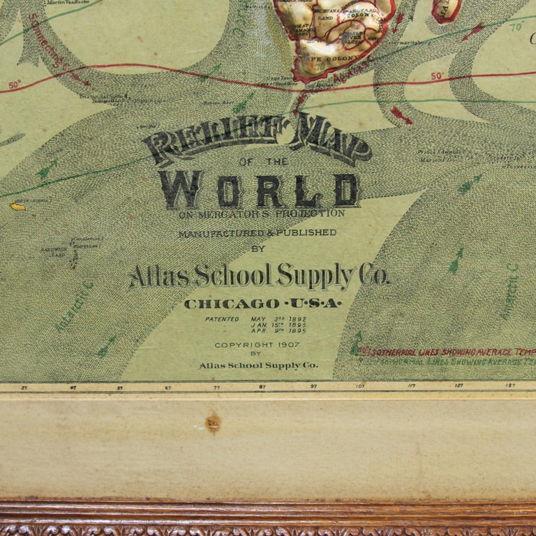 Large 1907 Vintage Relief Map of World by Atlas School Supply of ...