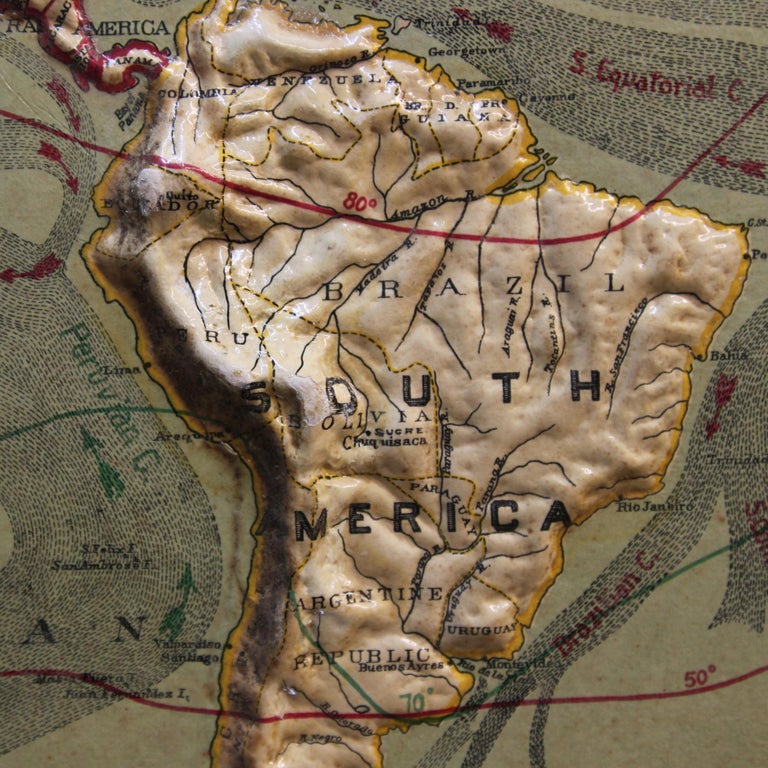 Large 1907 Vintage Relief Map of World by Atlas School Supply of ...