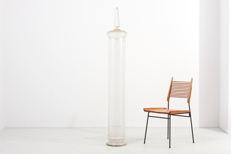 Large 1920s Glass Pillar with Delicate Engravings For Sale at 1stDibs