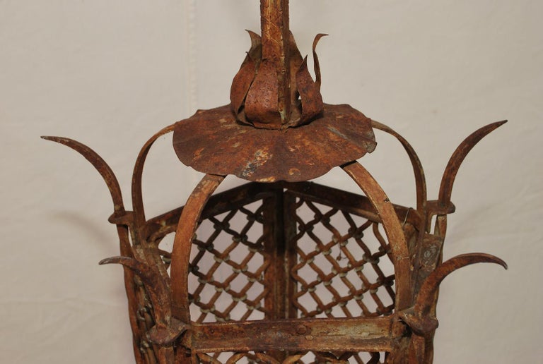Large 1920's Rustic Wrought Iron Lantern For Sale at 1stDibs