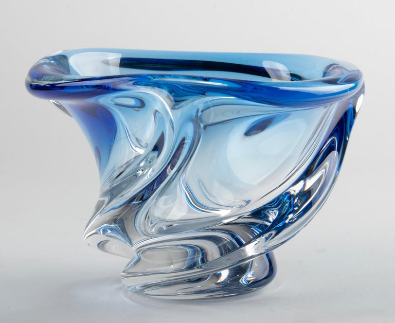Large 1950's Blue Crystal Free Form Shaped Vase by Val Saint Lambert ...