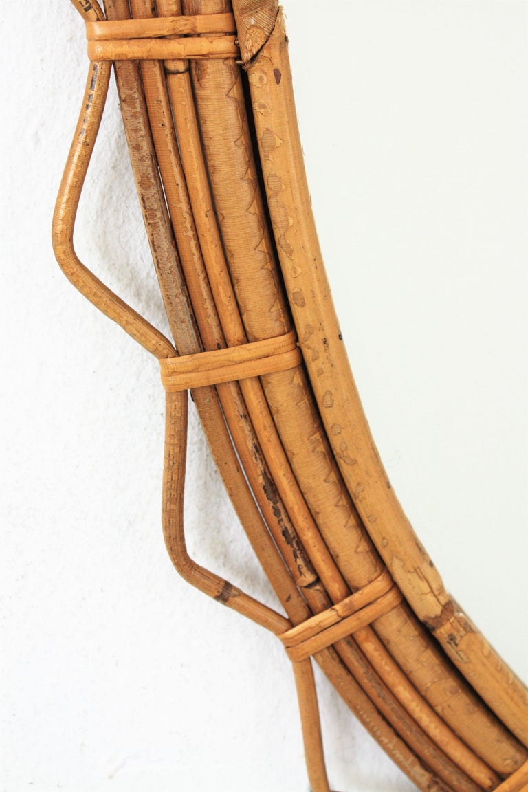 Large 1950s French Riviera Bamboo and Rattan Jagged Edge Oval Sunburst ...