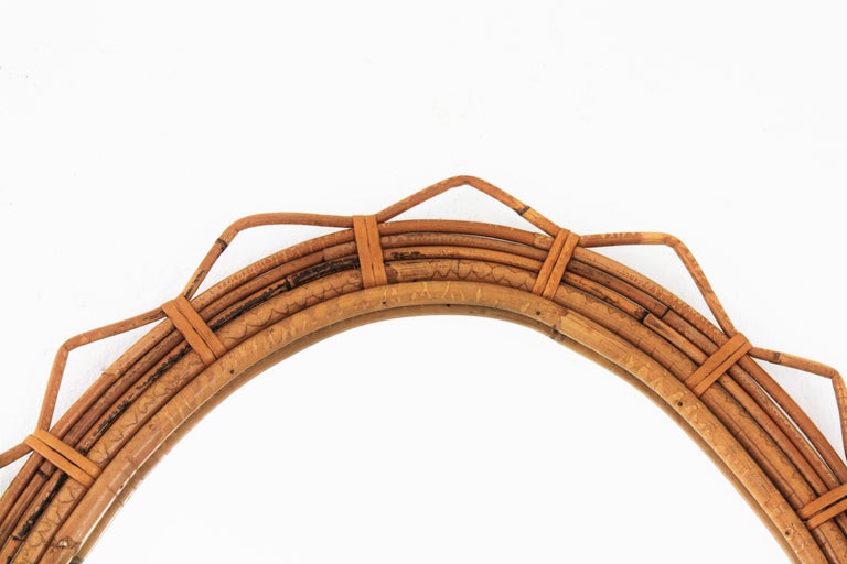 Large 1950s French Riviera Bamboo and Rattan Jagged Edge Oval Sunburst ...