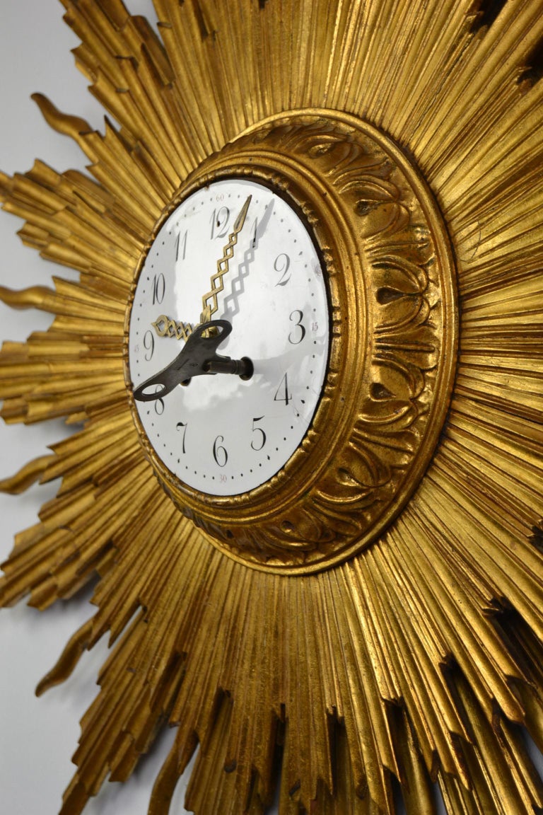 Large 1950s Giltwood Sunburst Clock at 1stDibs | 1950s sunburst clock
