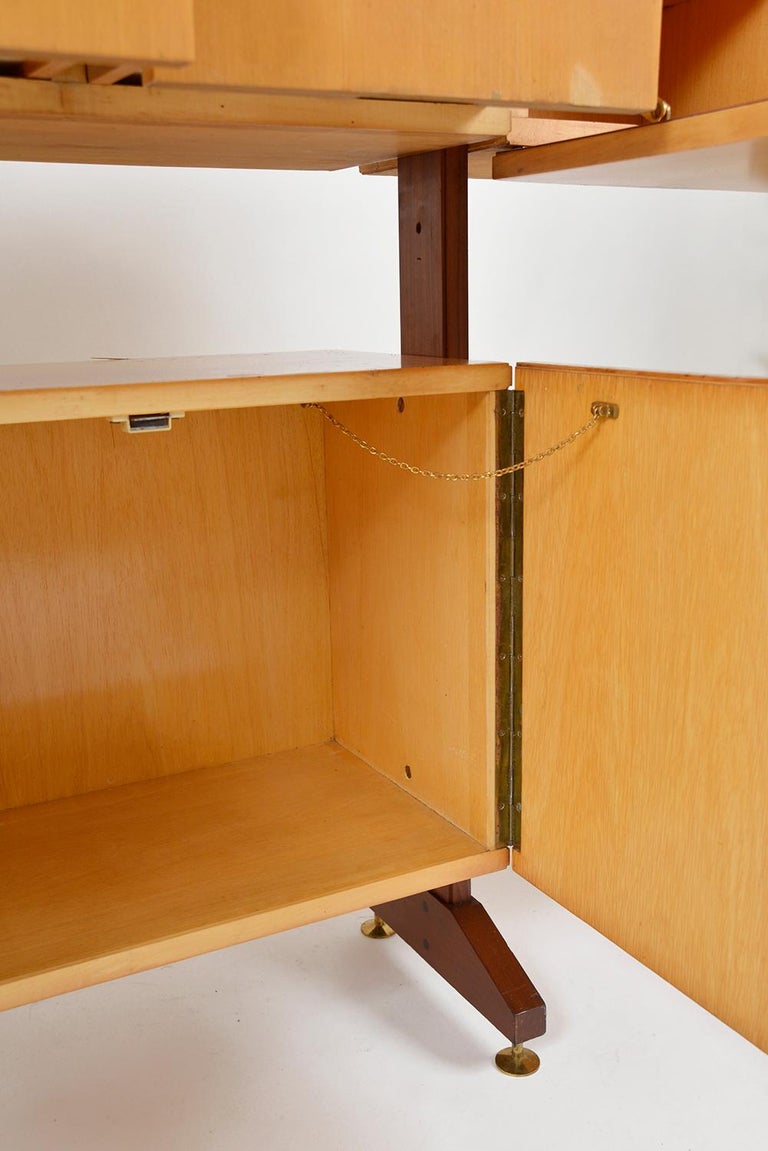 Large 1950s Italian Mid Century Teak Maple Freestanding Shelving System ...