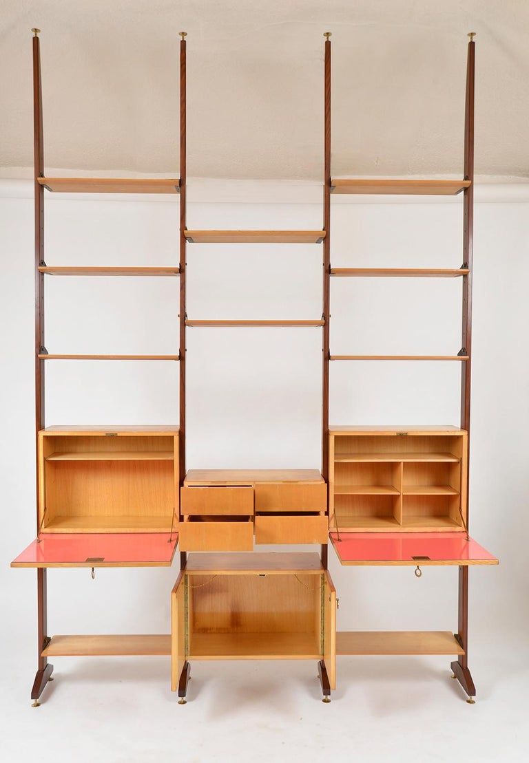 Large 1950s Italian Mid Century Teak Maple Freestanding Shelving System ...